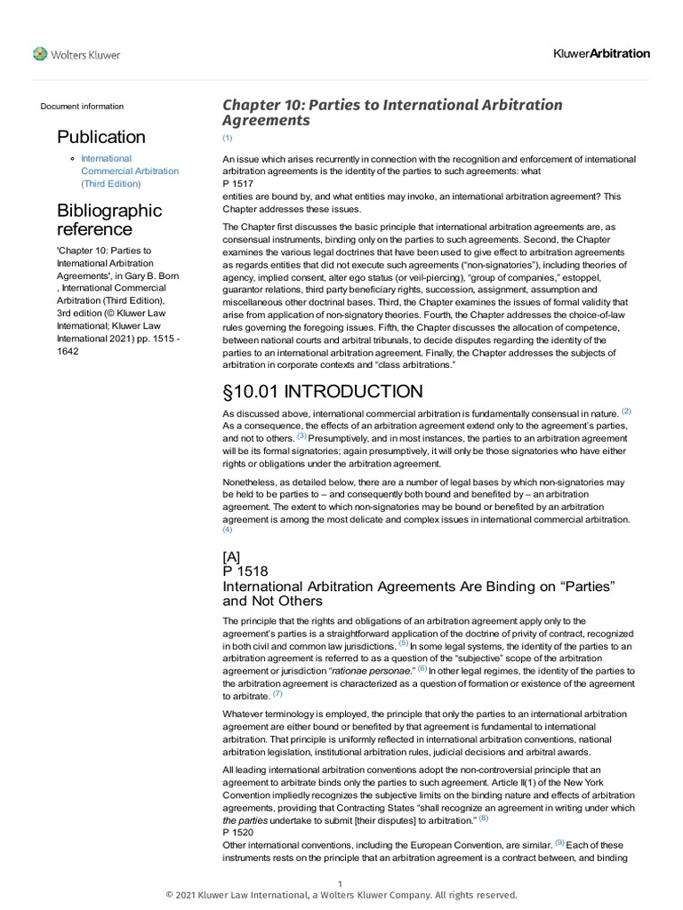 Gary B. Born. Chapter 10. Parties To International Arbitration. | PDF ...