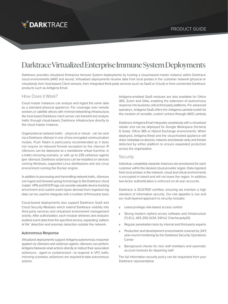 Darktrace Virtualized Enterprise Immune System Deployments | PDF ...