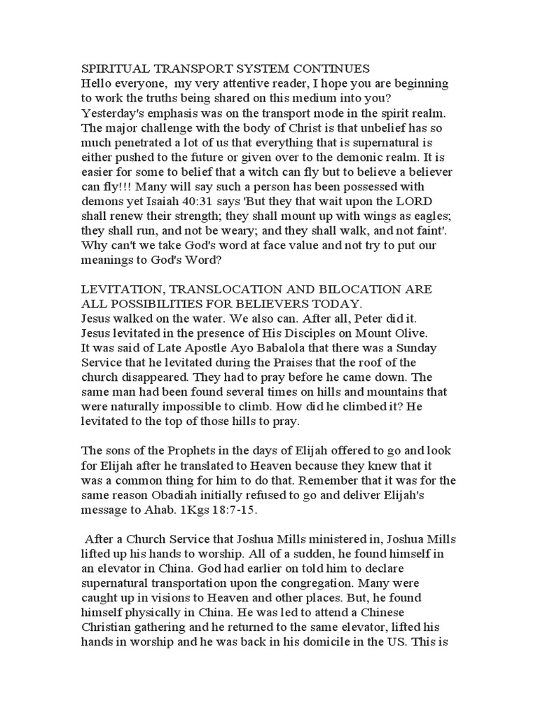 Teleportation, Translocation, Levitation and Bilocation | PDF | Elijah ...