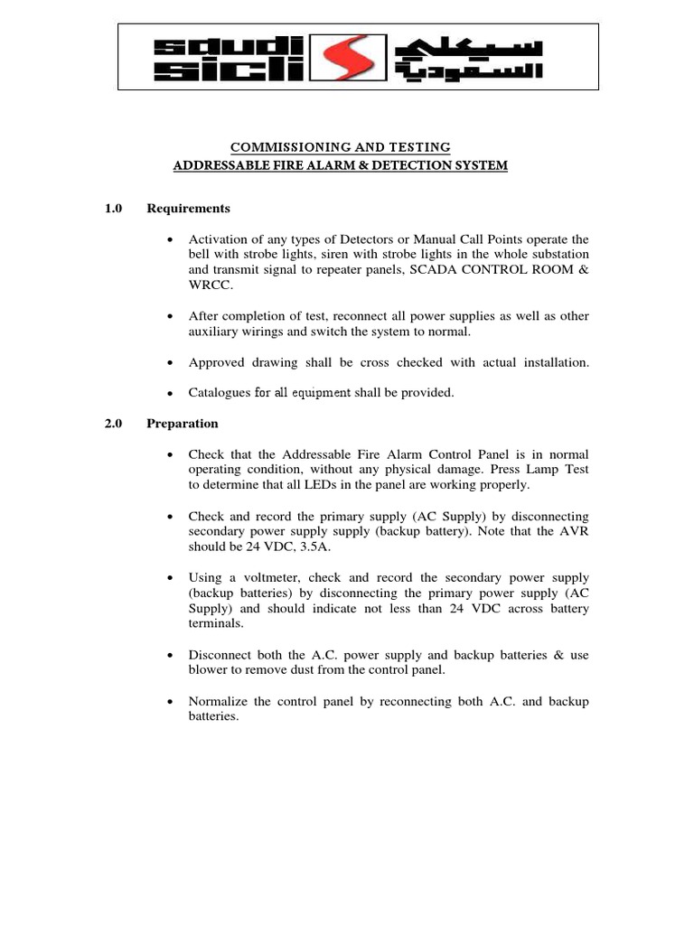 Addressable Fire Alarm Testing Template | PDF | Power Supply ...