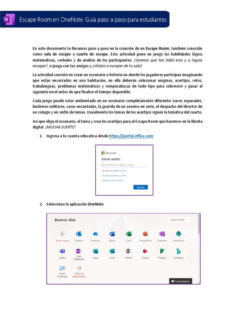 Escape Room en OneNote - Guía Paso A Paso para Estudiantes | PDF