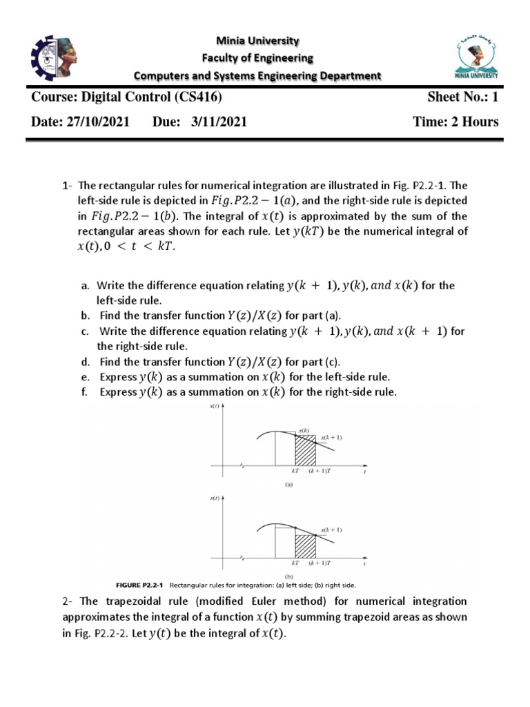 Course: Digital Control (CS416) Sheet No.: 1 Date: 27/10/2021 Due: 3/11 ...