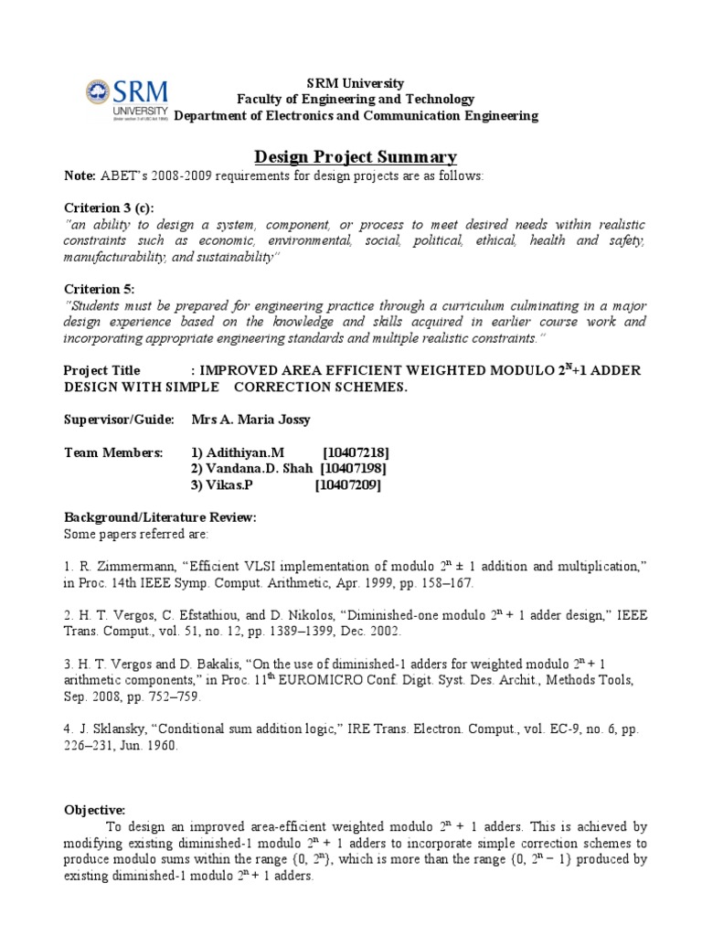 ABET - Design Project Summary Form | PDF | Engineering | Design