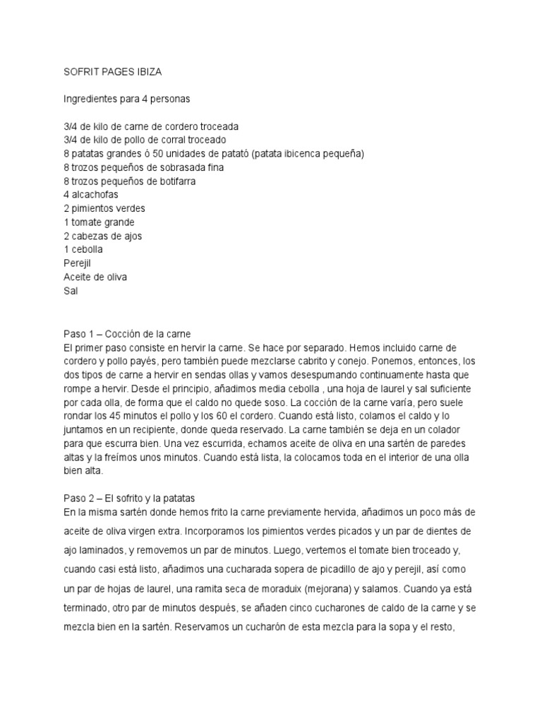 Sofrit Pages: Receta Tradicional Ibicenca | PDF | Sopa | Caldo