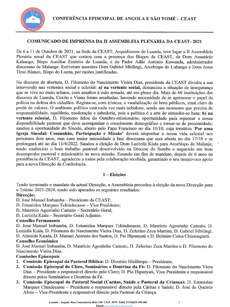 Comunicado CEAST 2021 | PDF