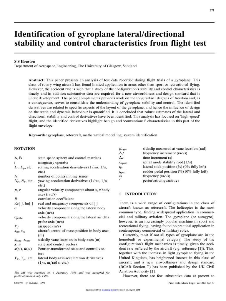 Identification of Gyroplane Lateral/directional Stability and Control ...