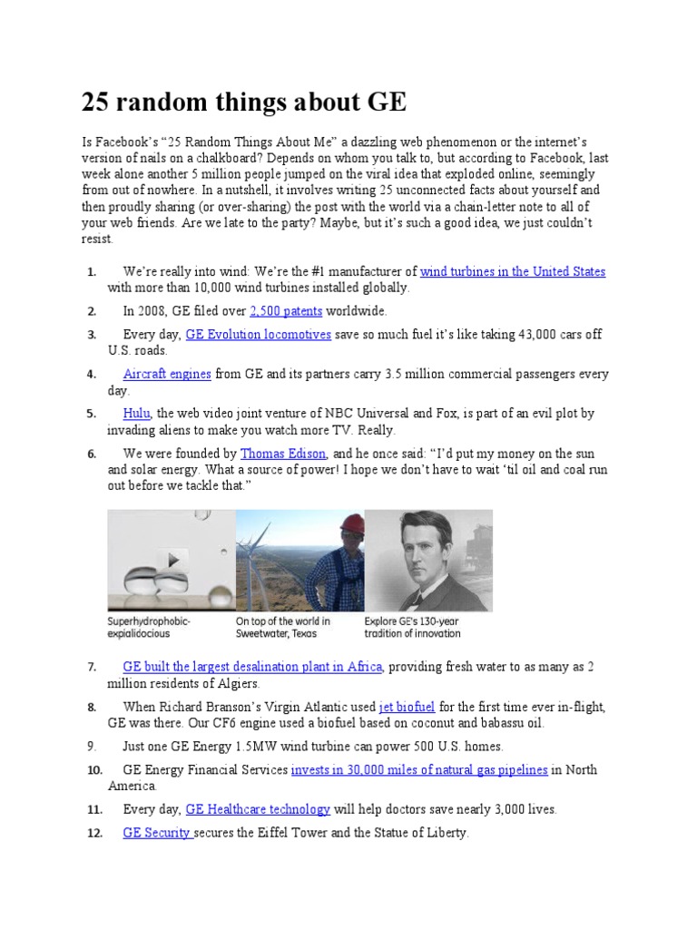 25 Random Things About GE | PDF | General Electric | Gas Turbine