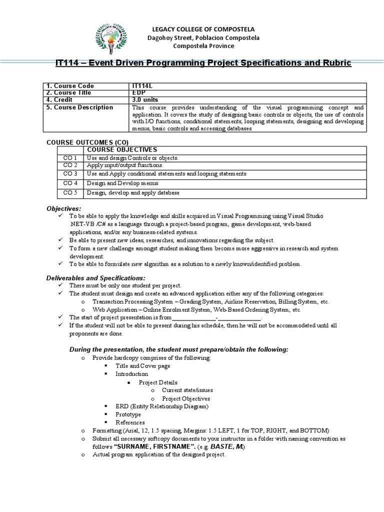 Rubric For Edp Projects Final | PDF | Method (Computer Programming) | Class (Computer Programming)