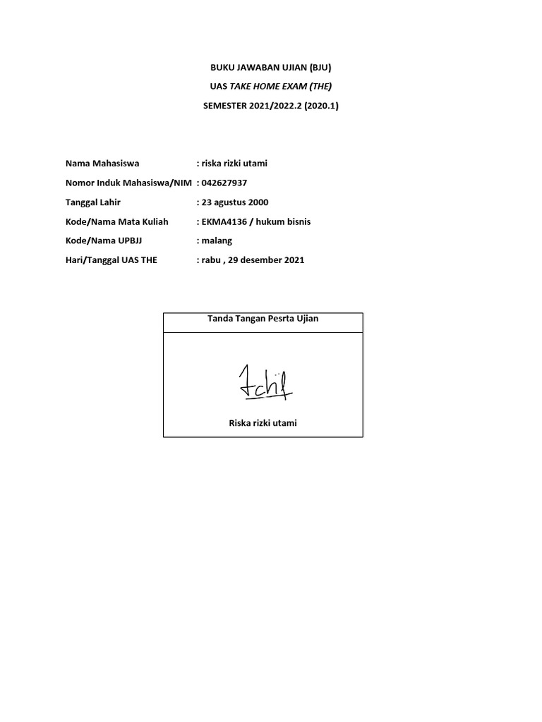 EKMA4136 - Hukum Bisnis - Riska Rizki Utami - 042627937-1 | PDF