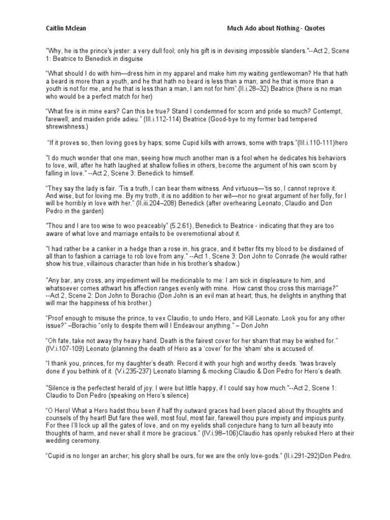 Much Ado About Nothing Quotes | PDF | Much Ado About Nothing | Plays