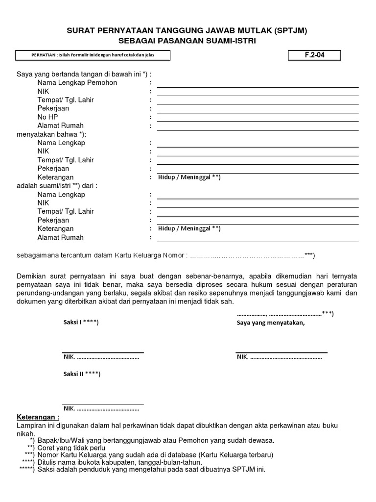 FORMULIR F2-04 SPTJM Suami Istri | PDF