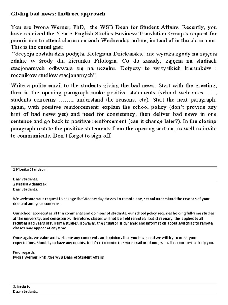 Giving Bad News: Indirect Approach | PDF