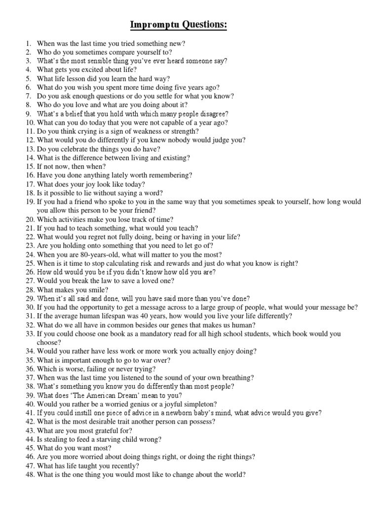 Impromptu Questions | PDF | Love | Happiness