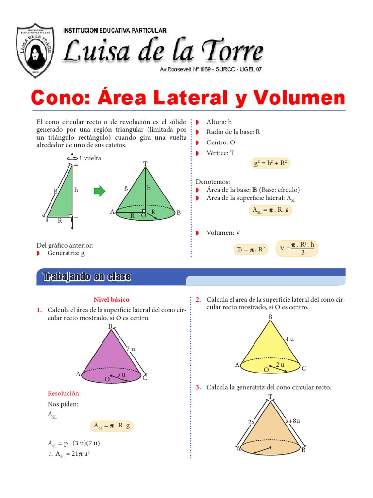 Área Lateral y Volumen de Un Cono | PDF | Geometría euclidiana ...