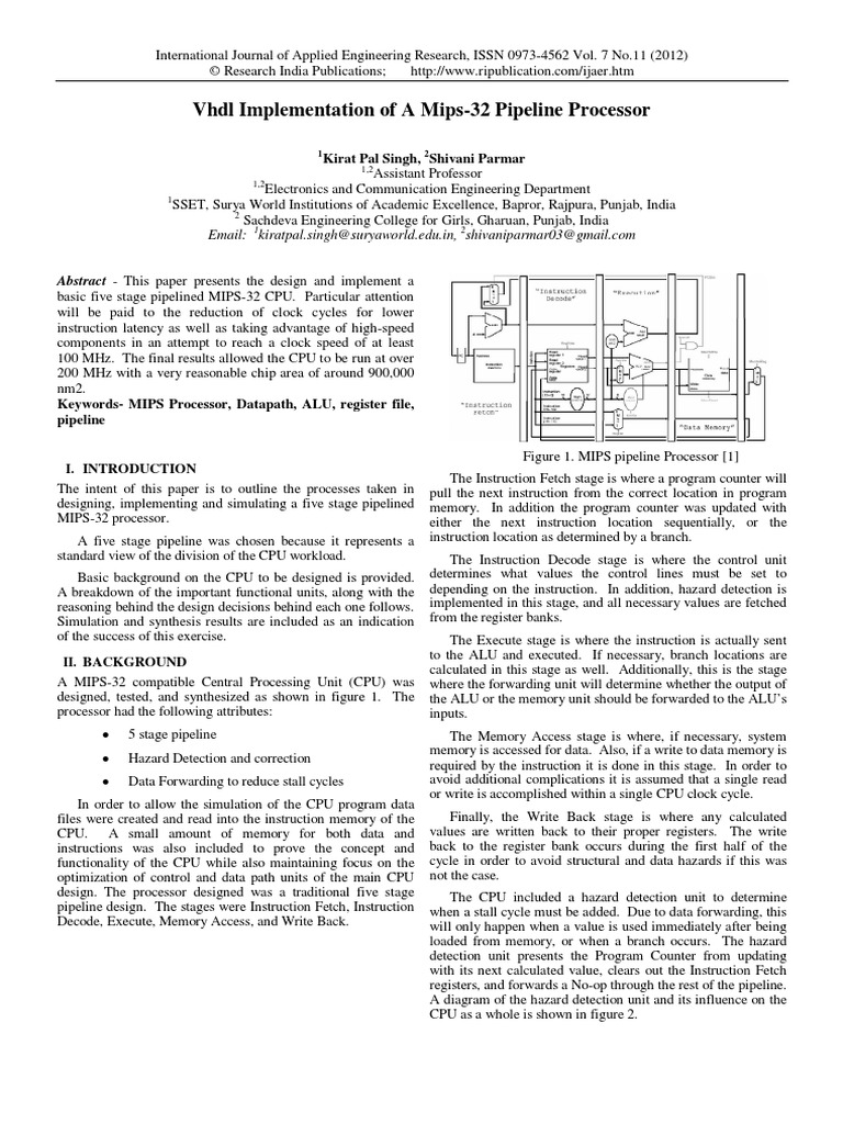 VHDL Implementation of A Mips-32 Pipeline Processor | PDF | Central Processing Unit | Computer ...