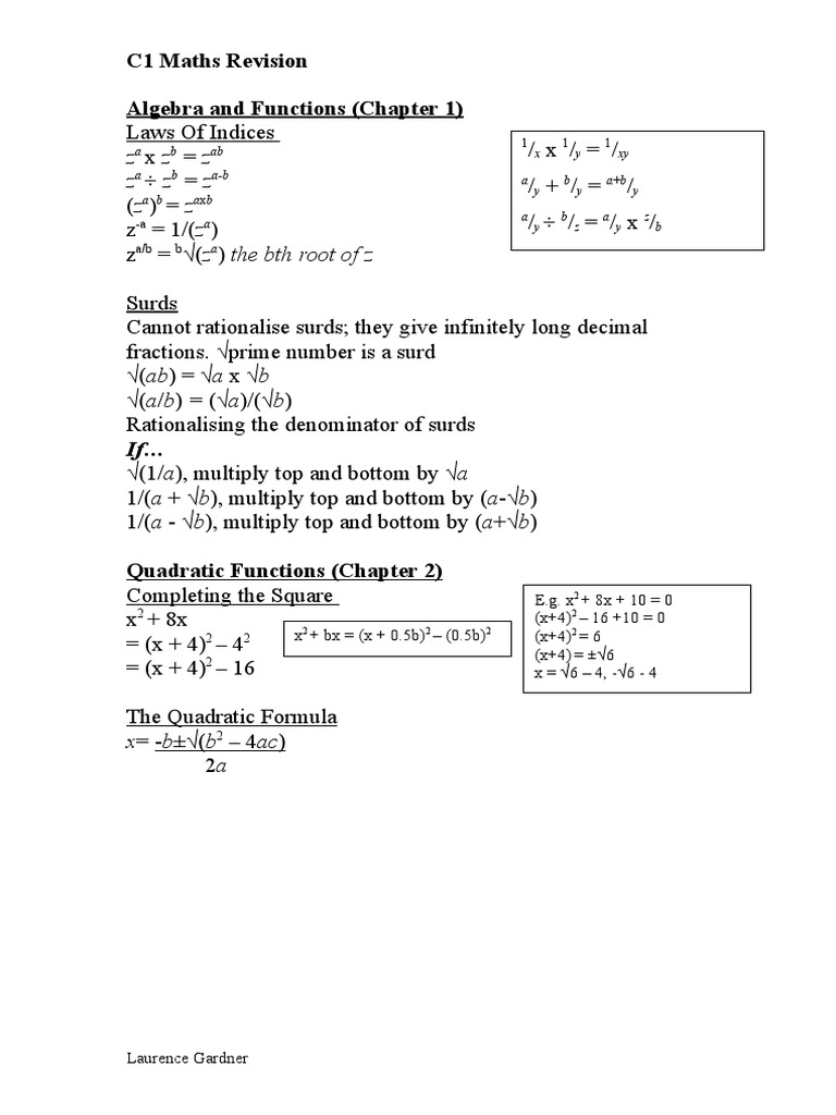 C1 Maths Revision Algebra and Functions (Chapter 1) | PDF | Cartesian ...