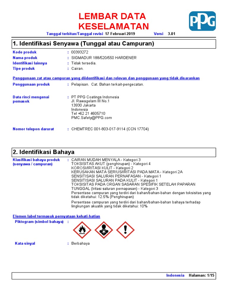 MSDS Hardener Sigmadur 550 | PDF