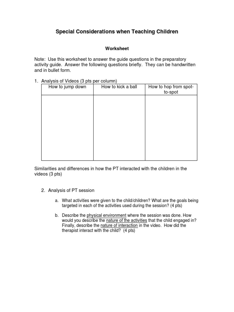 Special Considerations When Teaching Children: Worksheet | PDF