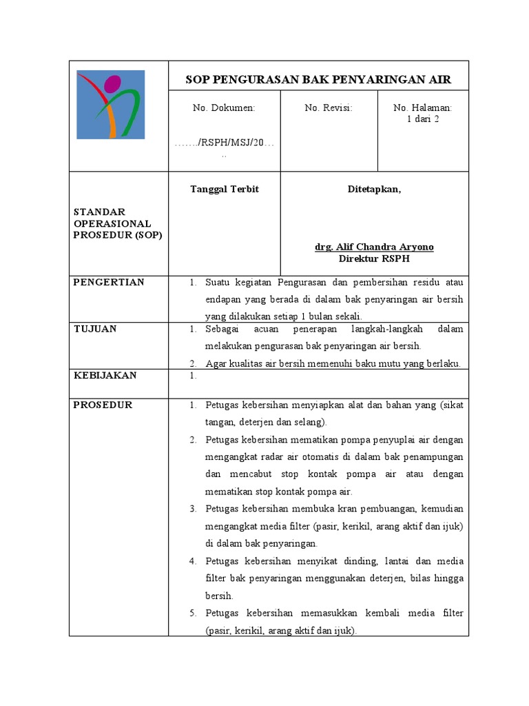 Sop Pengurasan Bak Penyaringan Air | PDF