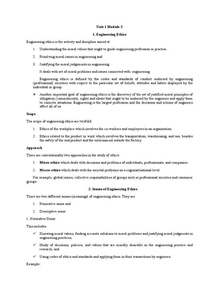Unit-1 Module-2 1. Engineering Ethics | PDF | Morality | Utilitarianism