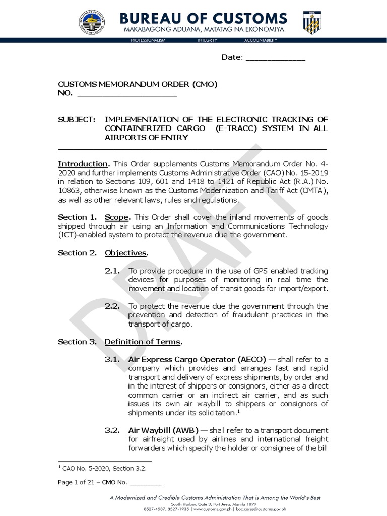 CMO ETRACC For Airports - 082621 | PDF | Customs | Cargo