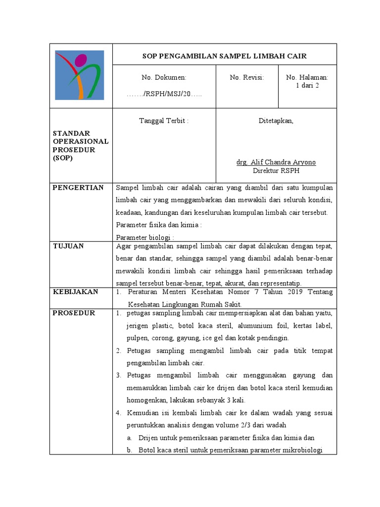 Sop Pengambilan Sampel Limbah Cair | PDF | Sains & Matematika