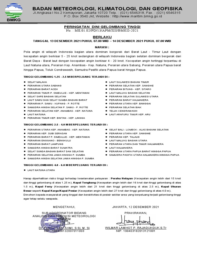 Peringatan Dini Gelombang Tinggi | PDF