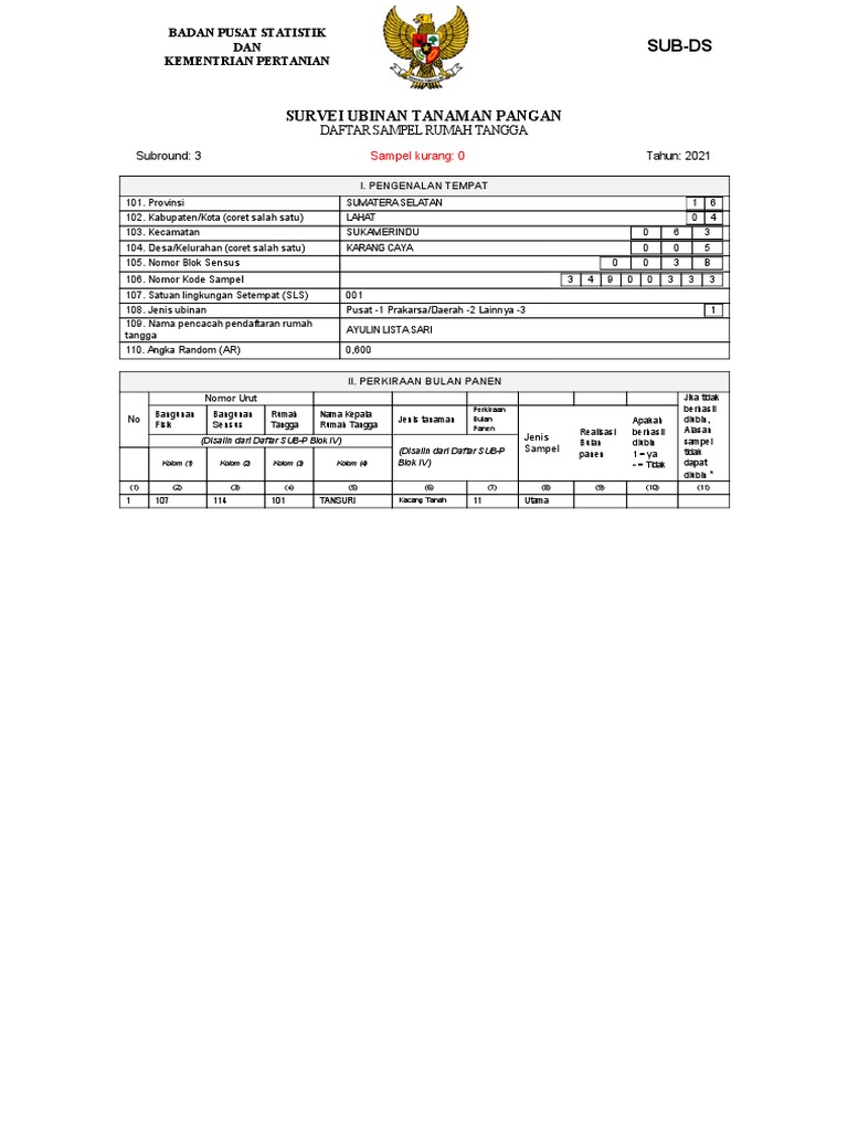 Survei Ubinan Tanaman Pangan 2021 | PDF