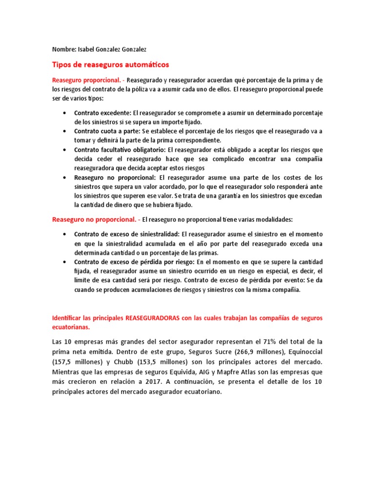 Reaseguros Ecuador Pdf Reaseguro Póliza De Seguros 7577