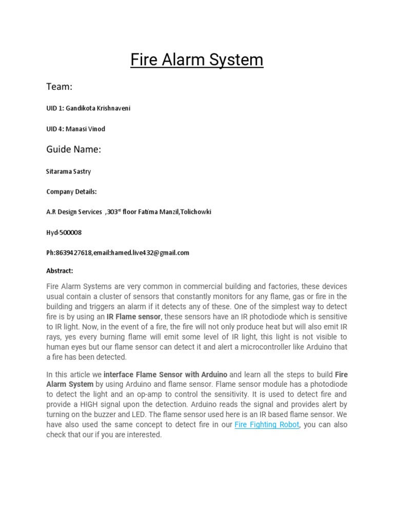 Build a Fire Alarm System with Arduino and Flame Sensor | PDF ...