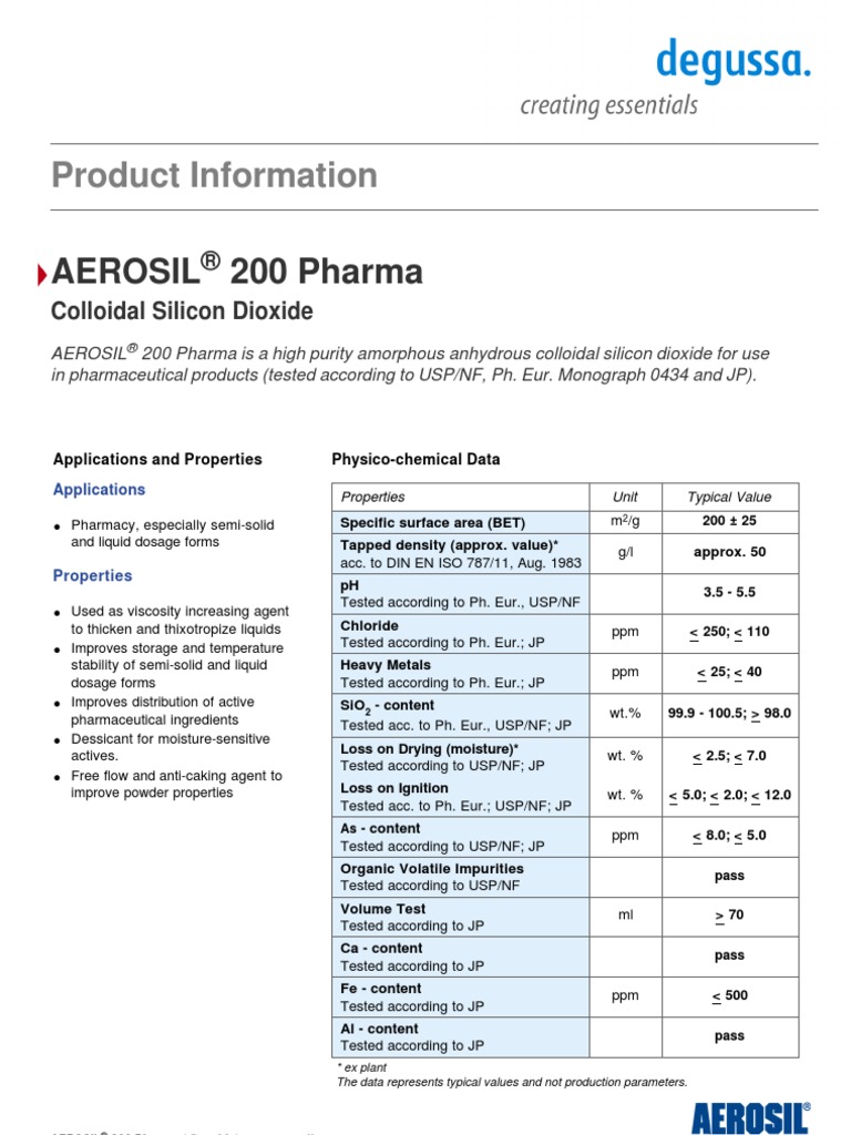 Aerosil 200 | PDF | Silicon Dioxide | Physical Sciences