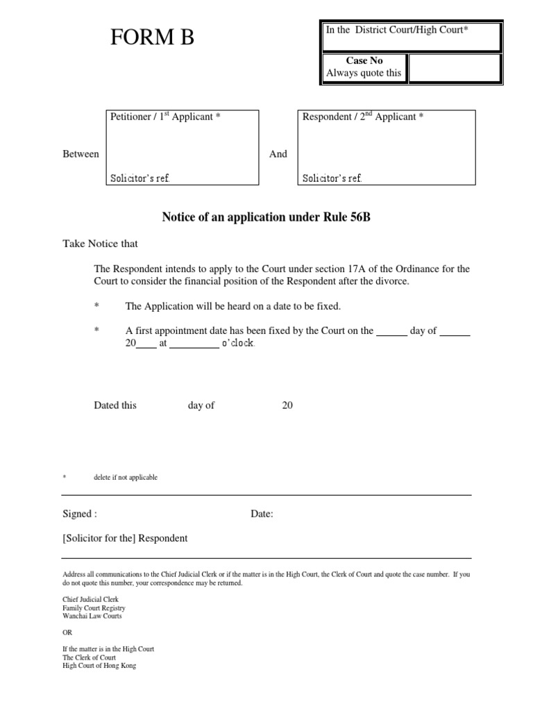 Form B: Notice of An Application Under Rule 56B | PDF