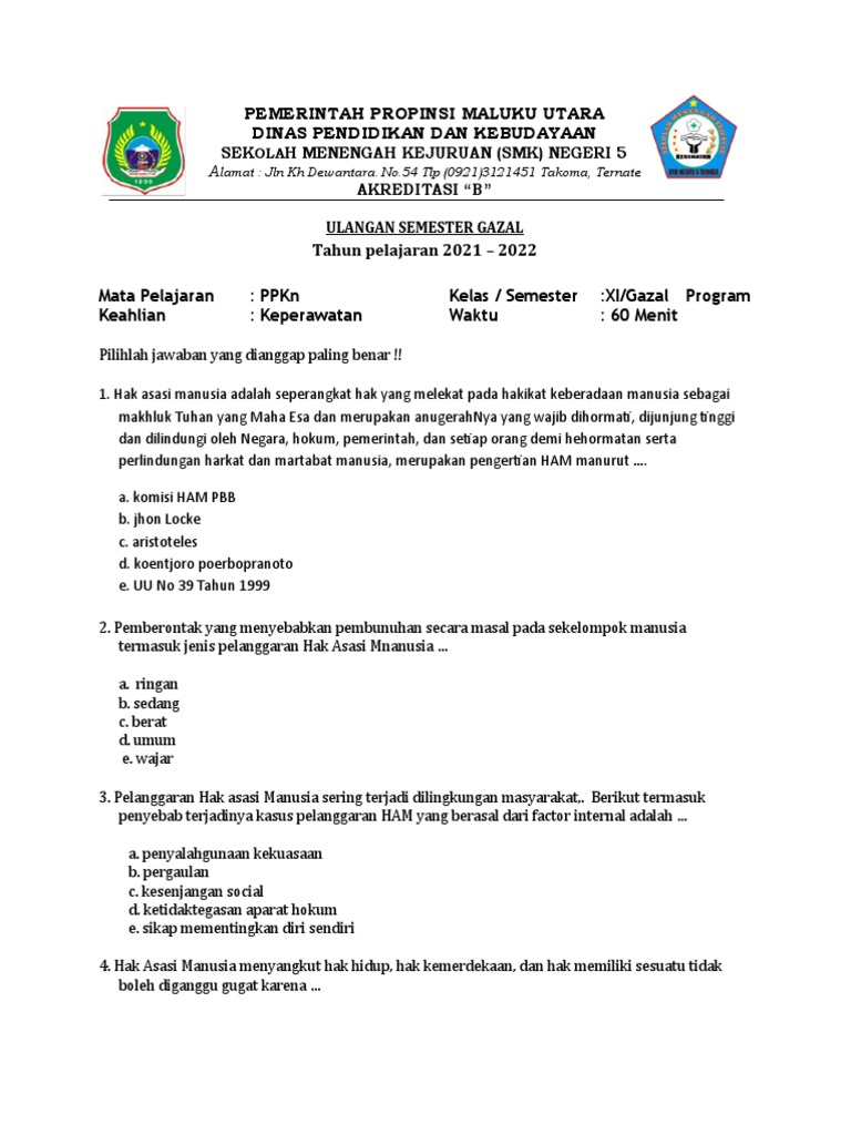 Soal PAS PPKN Sem Gazal 2021 | PDF