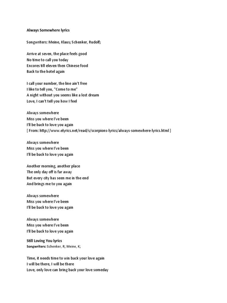 Always Somewhere Lyrics | PDF