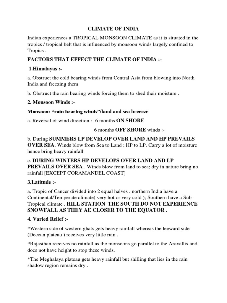 Climate of India Notes 1571275483 | PDF | Monsoon | Rain