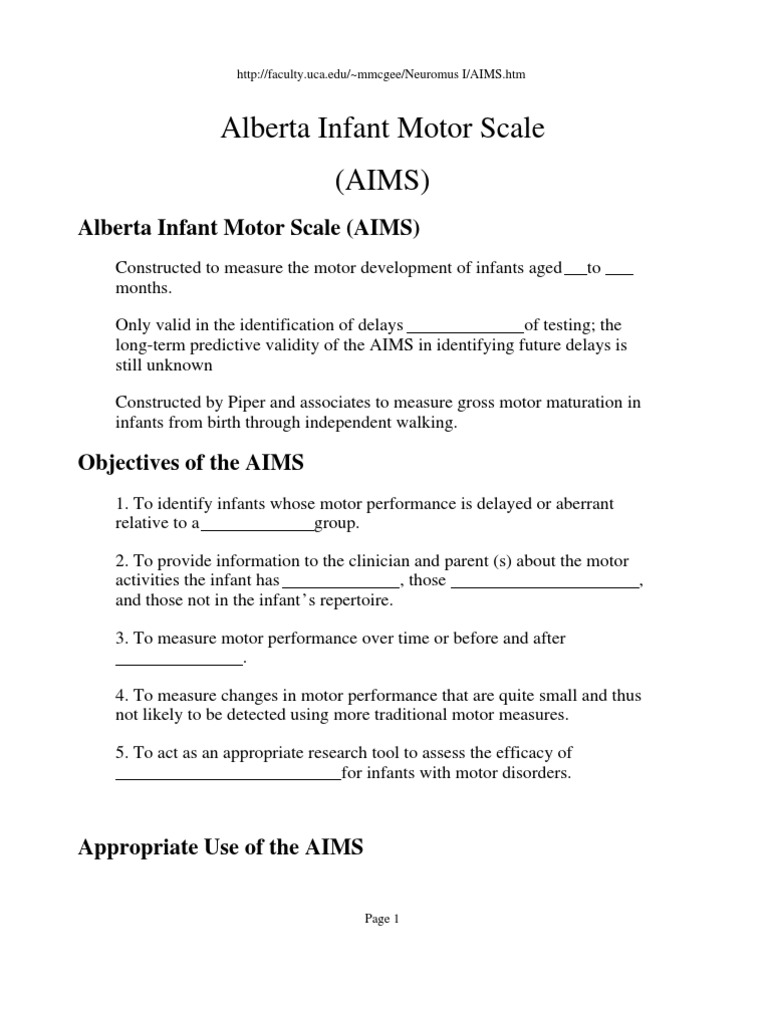 Alberta Infant Motor Scale (AIMS) | PDF | Validity (Statistics ...