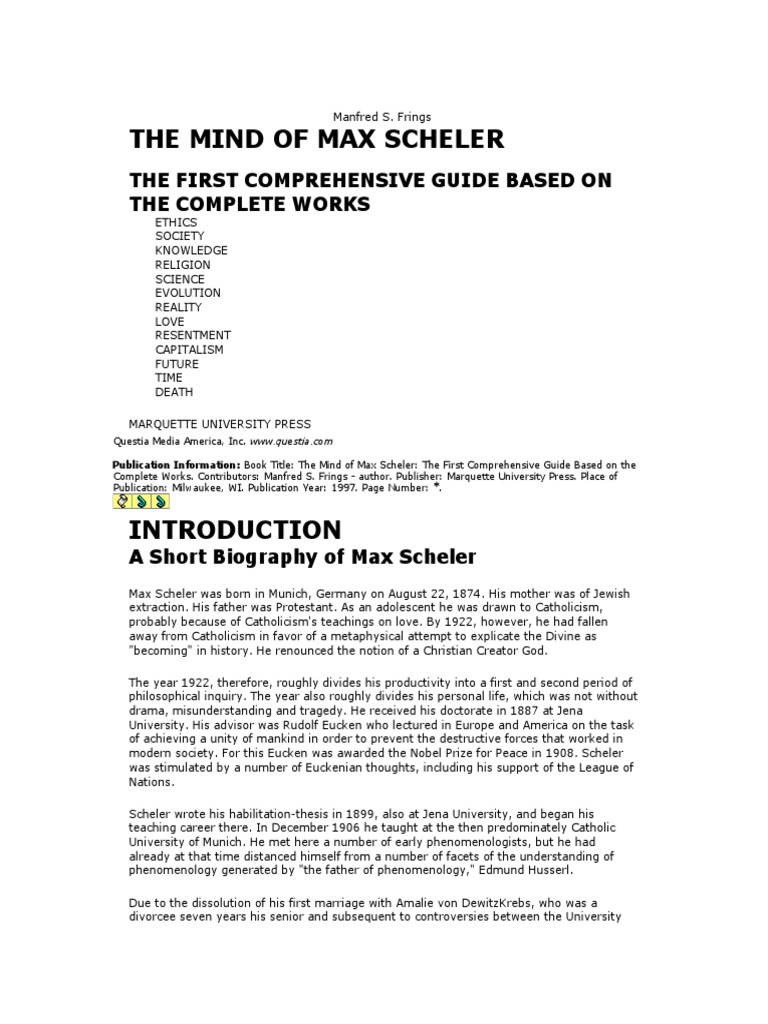 Max Scheler: A Comprehensive Guide | PDF | Phenomenology (Philosophy ...