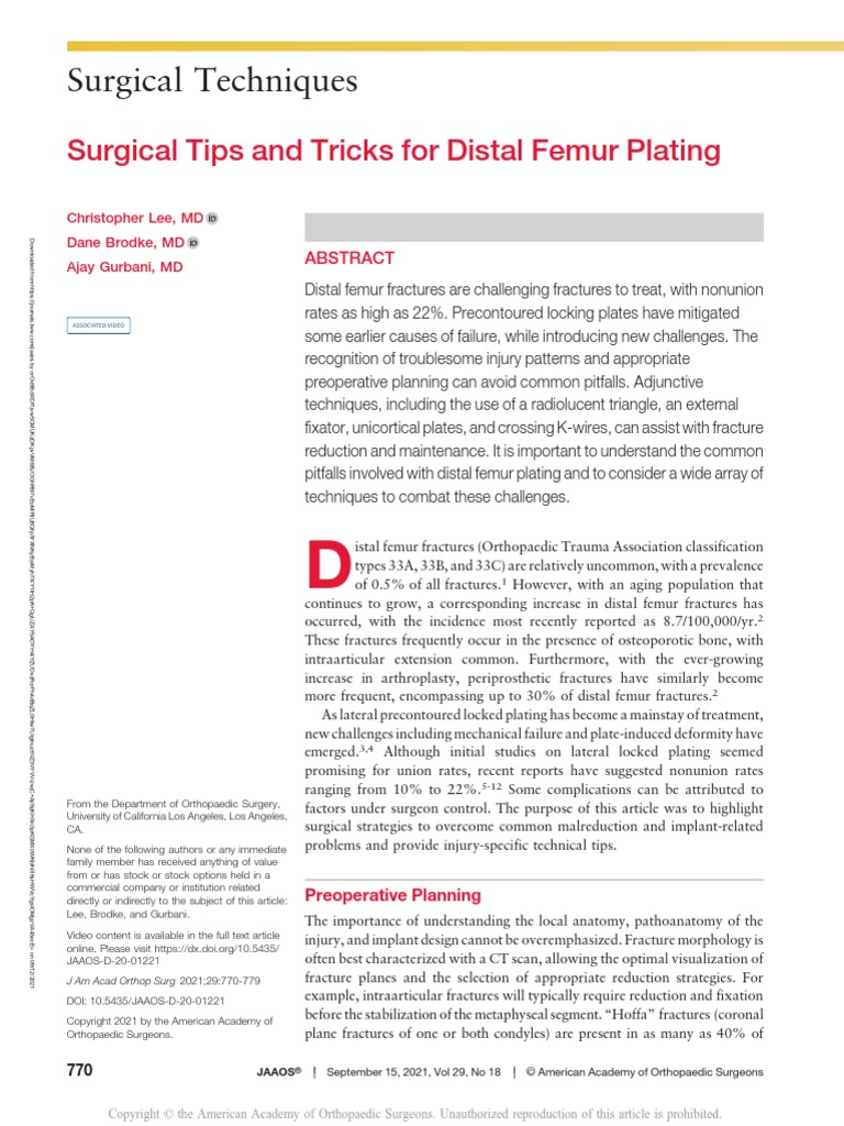 Surgical Tips and Tricks For Distal Femur Plating.2 | PDF | Knee ...