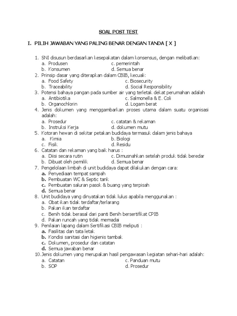 Soal Post Test Pelatihan CBIB | PDF | Sains & Matematika