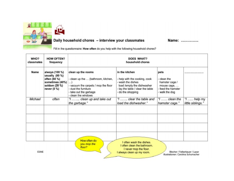 Interview Sheet About Household Chores | PDF