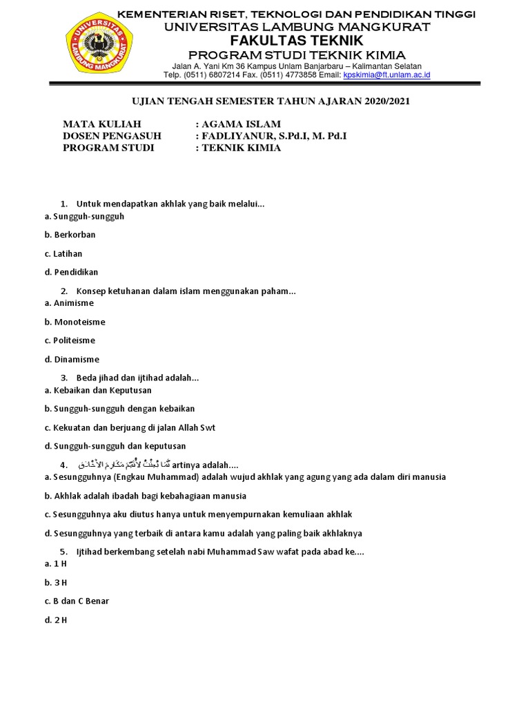 Uts Agama Islam 2020 2021 | PDF