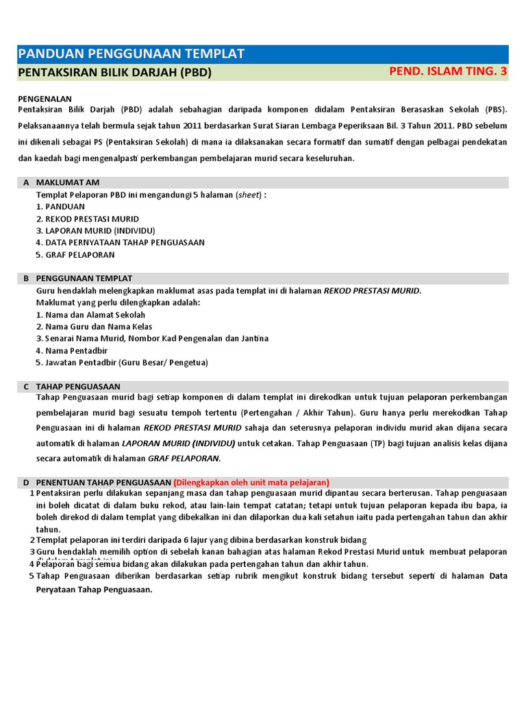 Contoh Templat Pelaporan PBD - Pend Islam | PDF