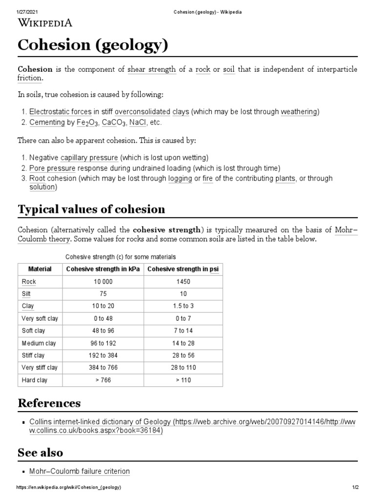 Cohesion (Geology) - Wikipedia | PDF