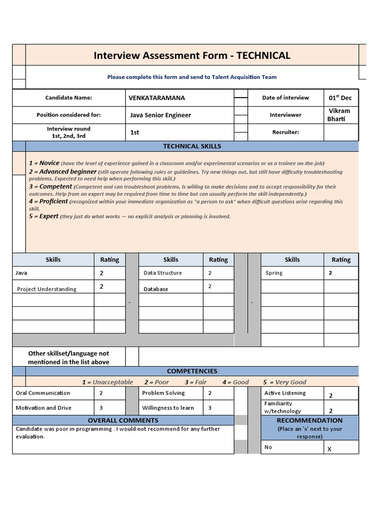 Interview Assessment Form - TECHNICAL | PDF | Interview ...