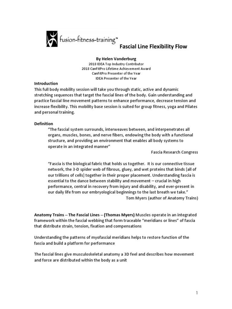 Fascial Line Flexibility Flow: by Helen Vanderburg | PDF | Anatomical ...