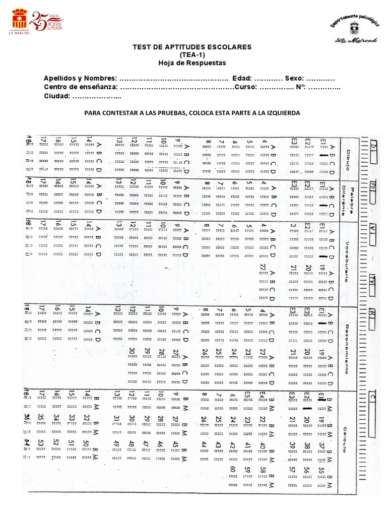 Hoja de Respuesta Del TEA 1 | PDF