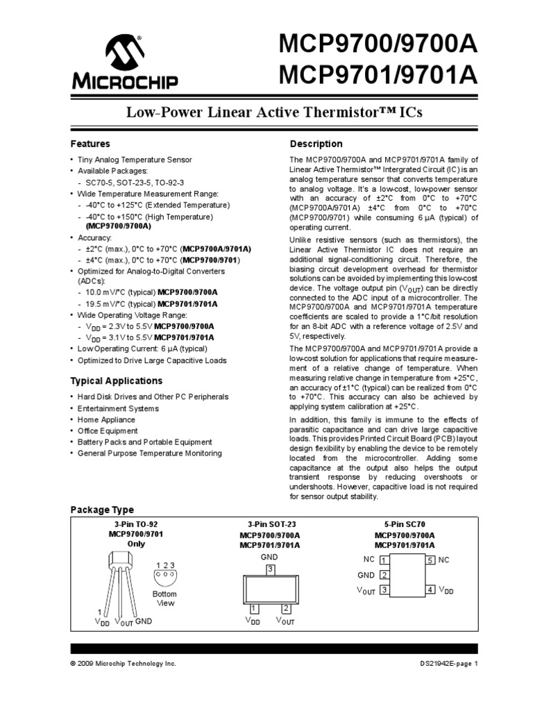 Datasheet MCP9700 | PDF | Analog To Digital Converter | Sensor