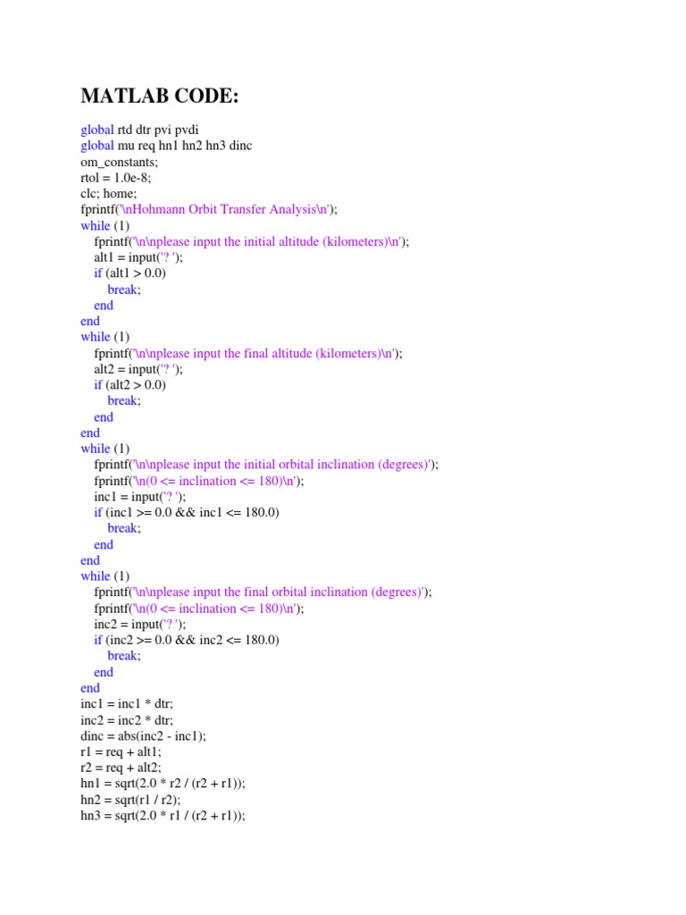 Matlab Code:: Global Global | PDF | Astronautics | Scientific Phenomena