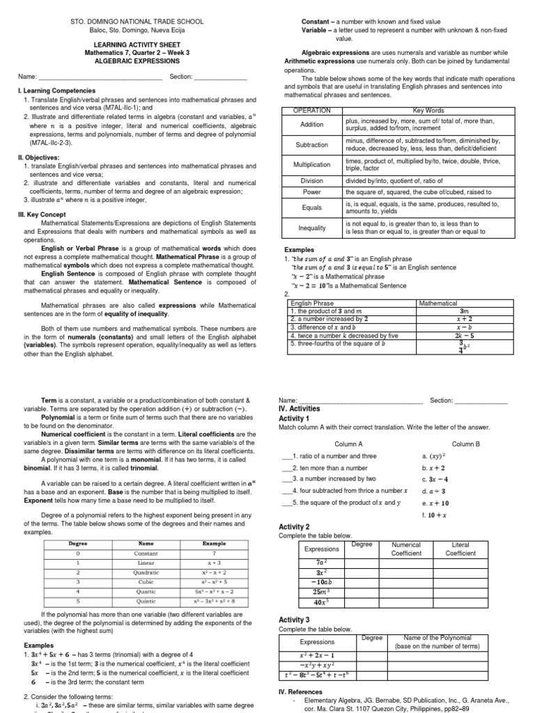 M7 LAS Q2 Wk3 | PDF | Polynomial | Numbers