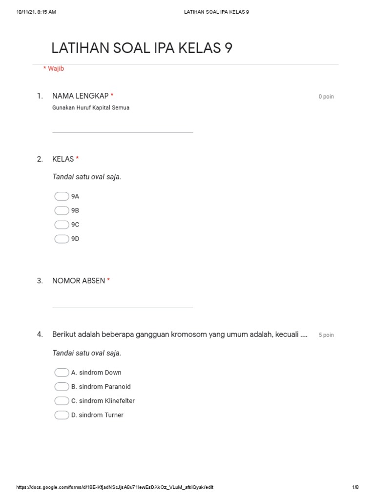 LATIHAN SOAL - Google Formulir | PDF